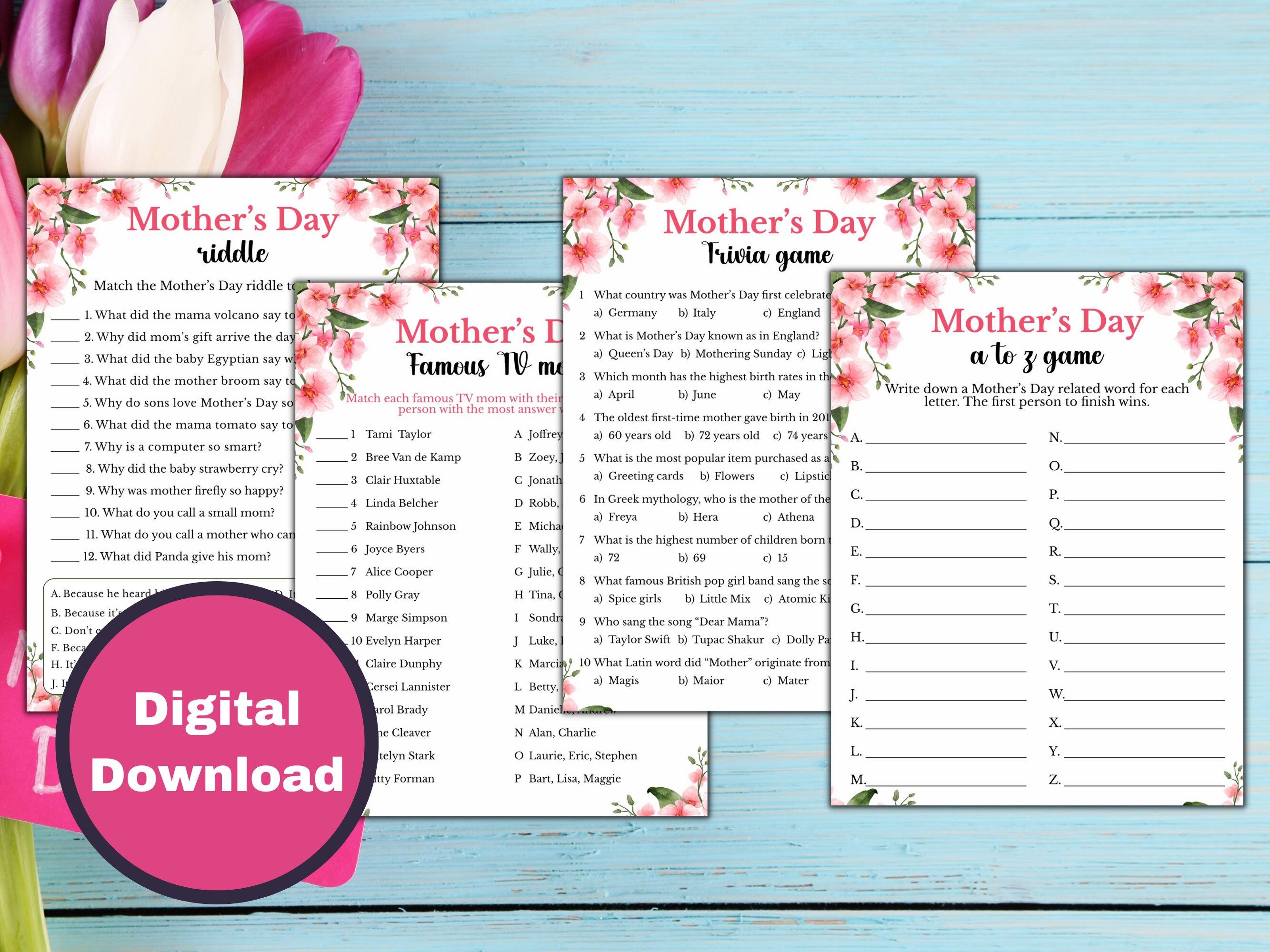 Printable Mother's Day Game Bundle for Kids and Adults Family Party ...