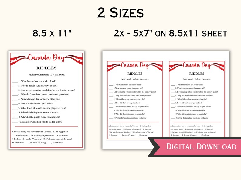 Printable Canada Day Riddles Game - Canada Day Game and Activity for ...