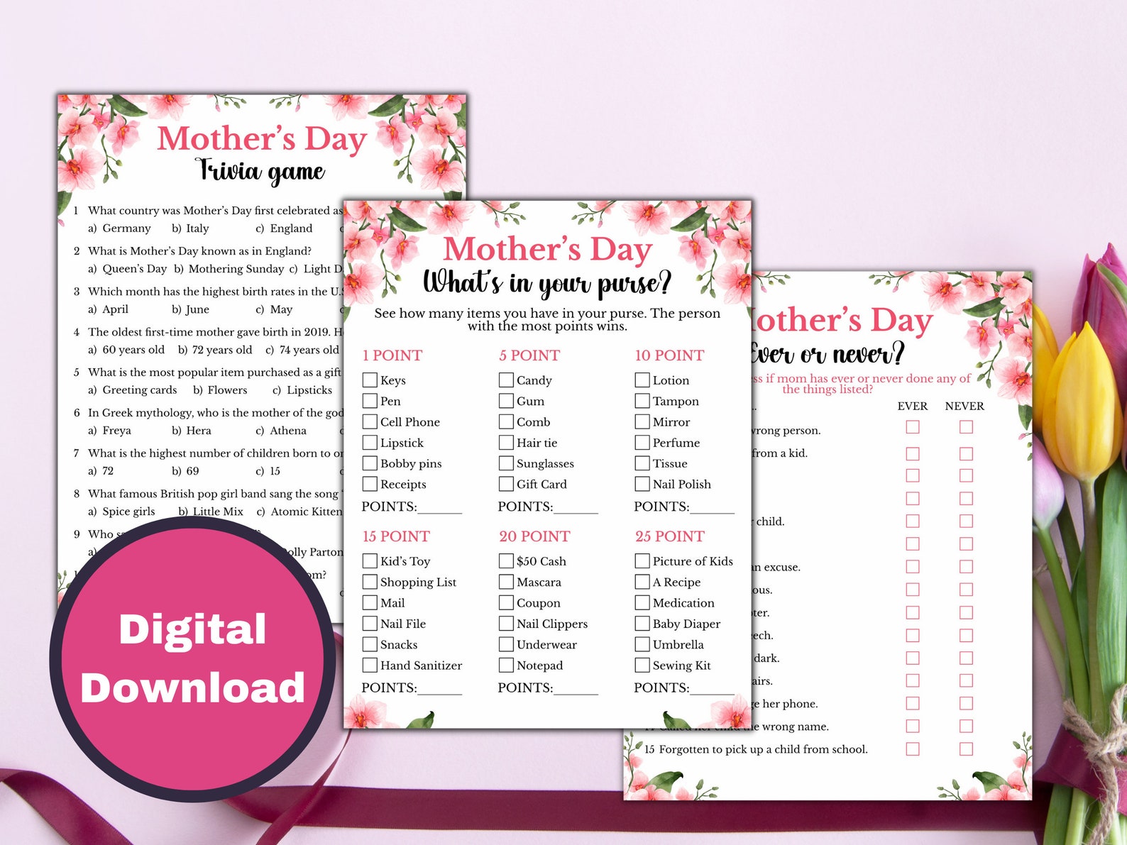 Mother's Day Game Bundle for Kids and Adults - Printable Family Party ...