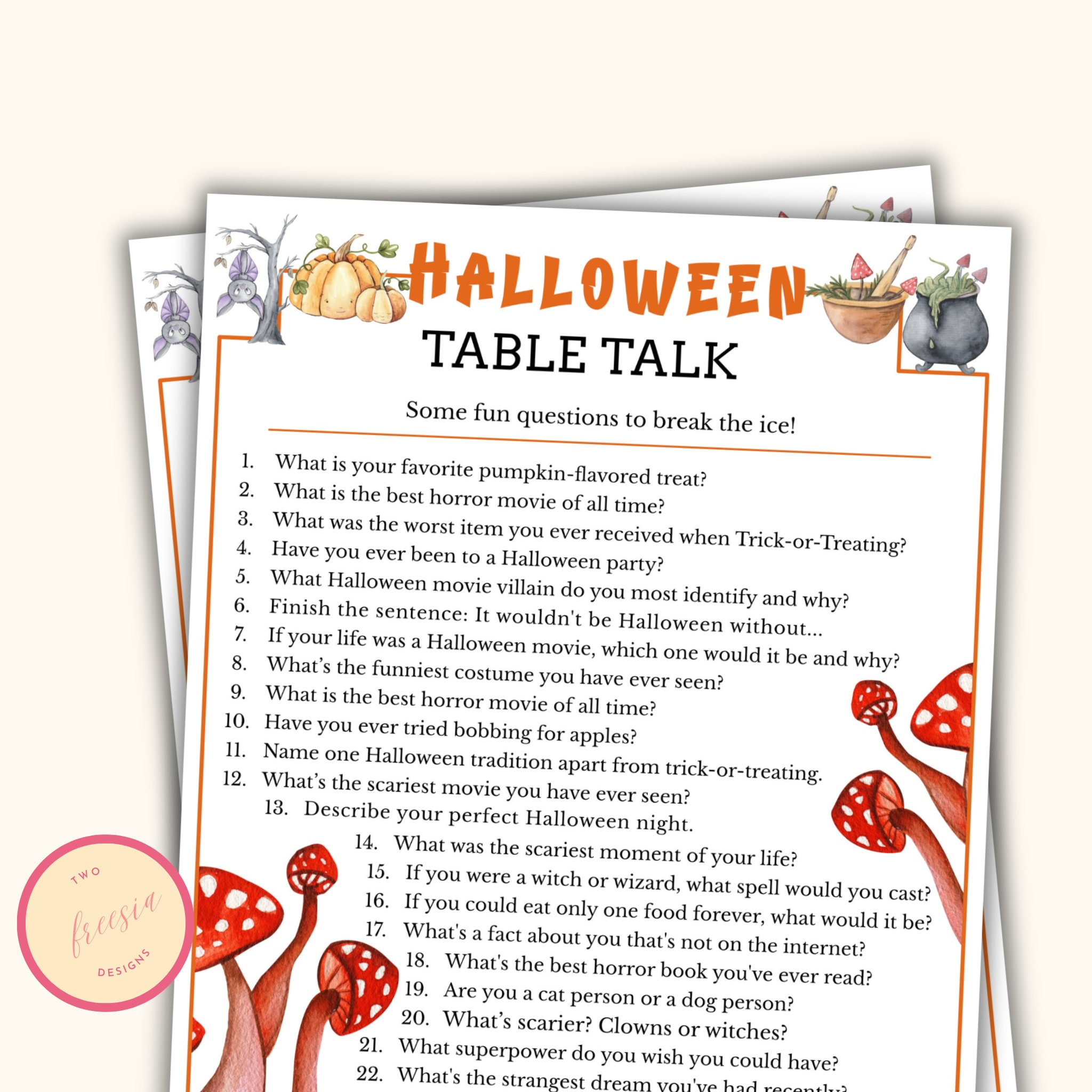 Halloween Table Talk - Icebreaker Questions - Halloween Conversation ...