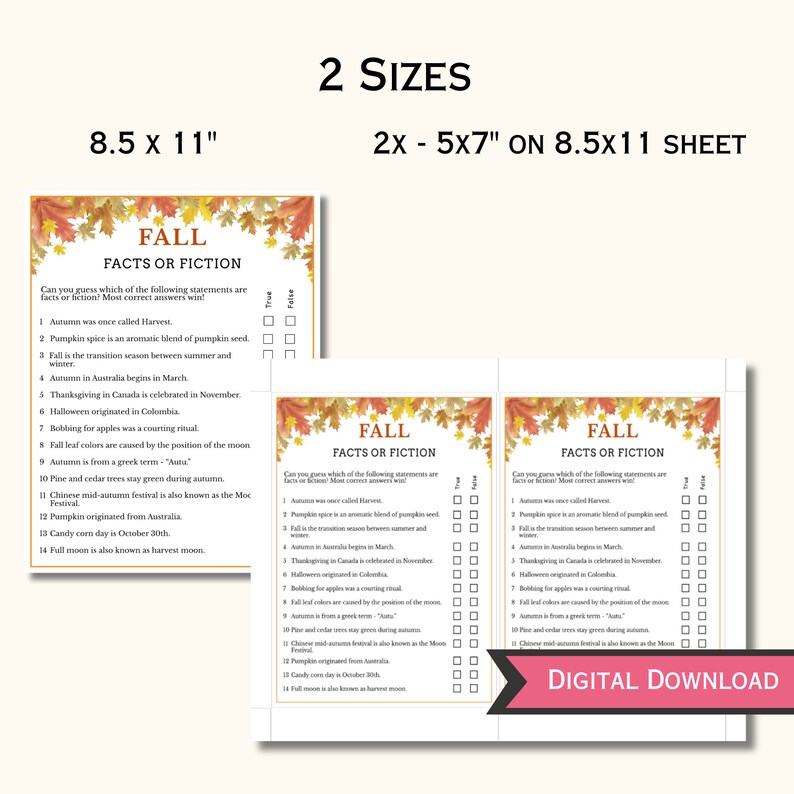 Facts or Fiction Game - Printable Autumn Game - Fun Fall Time ...
