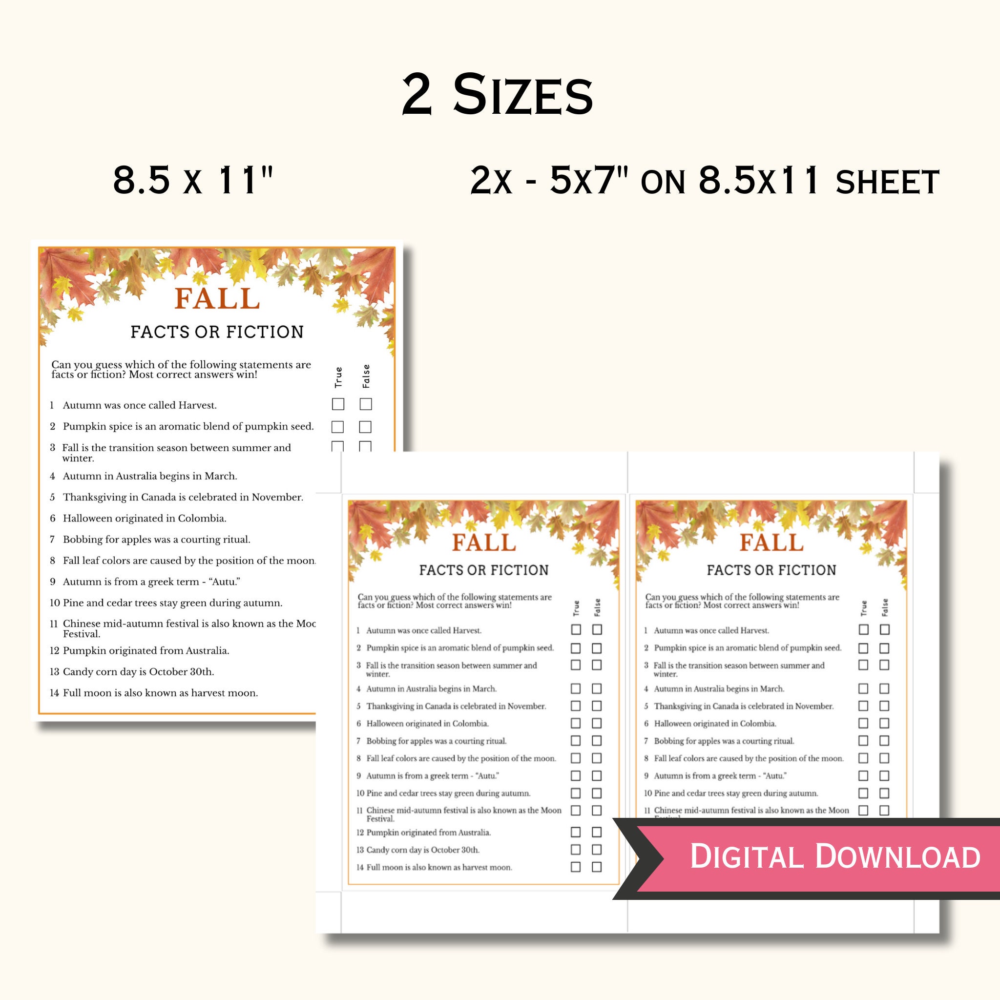 Facts or Fiction Game - Printable Autumn Game - Fun Fall Time ...