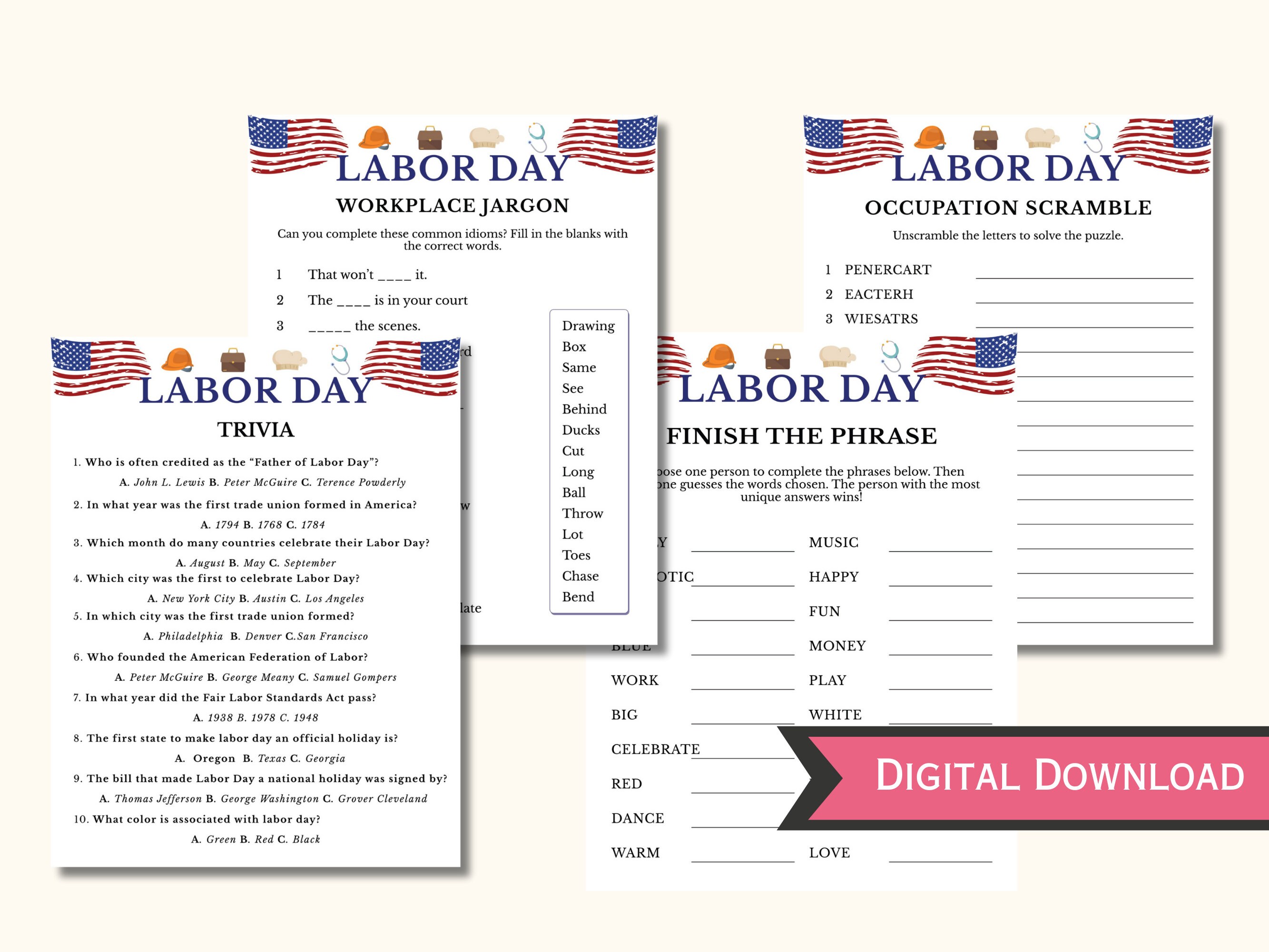 Labor Day Game Bundle - Printable Labor Day Party Games & Activity ...