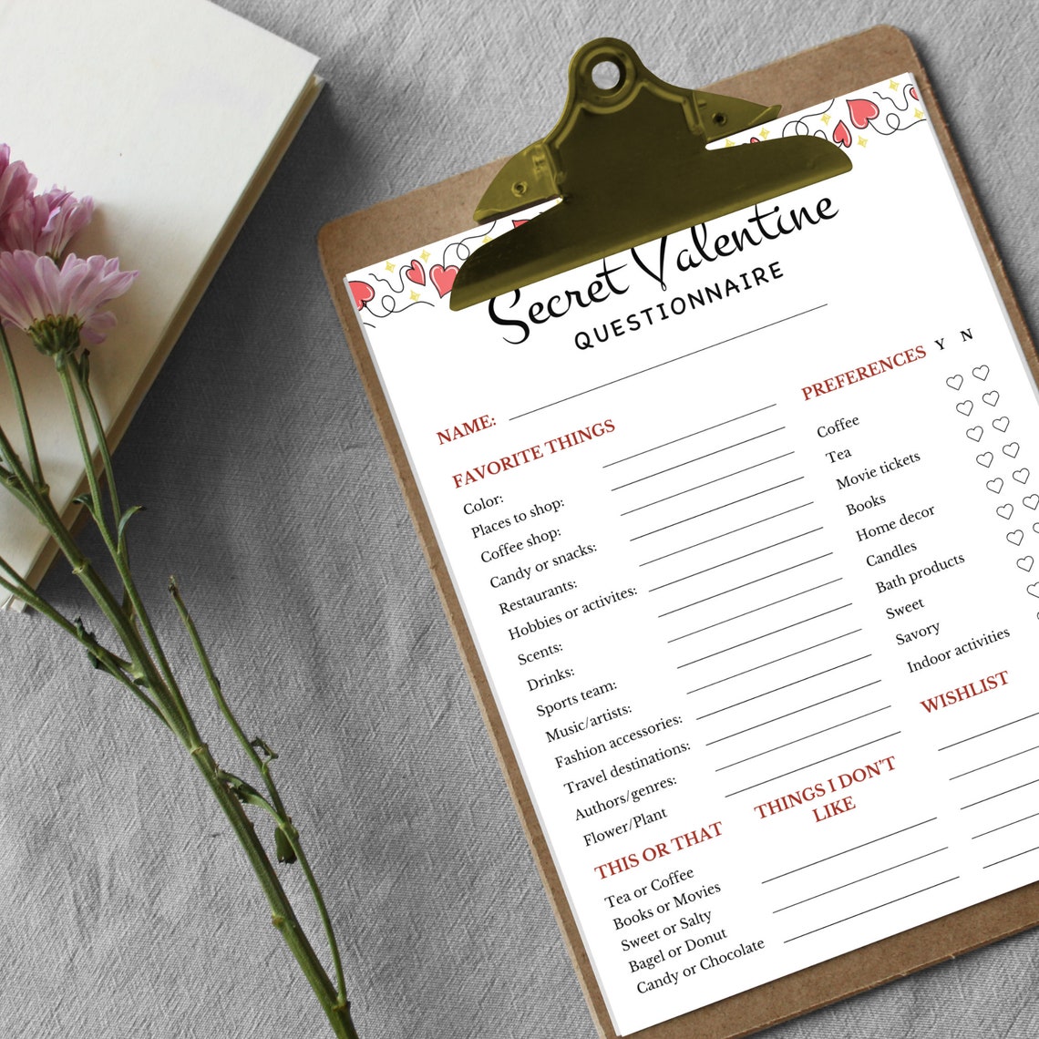 Secret Valentine Survey Questionnaire - Editable Valentine's Day Gift ...