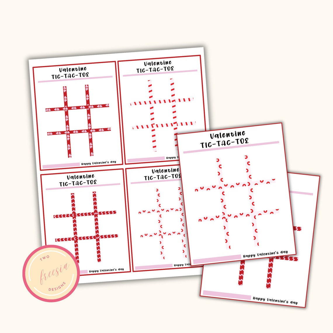 Printable Valentine's Day Tic Tac Toe Cards for Kids School and Party ...