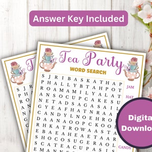 Tea Party Word Search - Printable Tea Party Games for Birthdays, Bridal ...