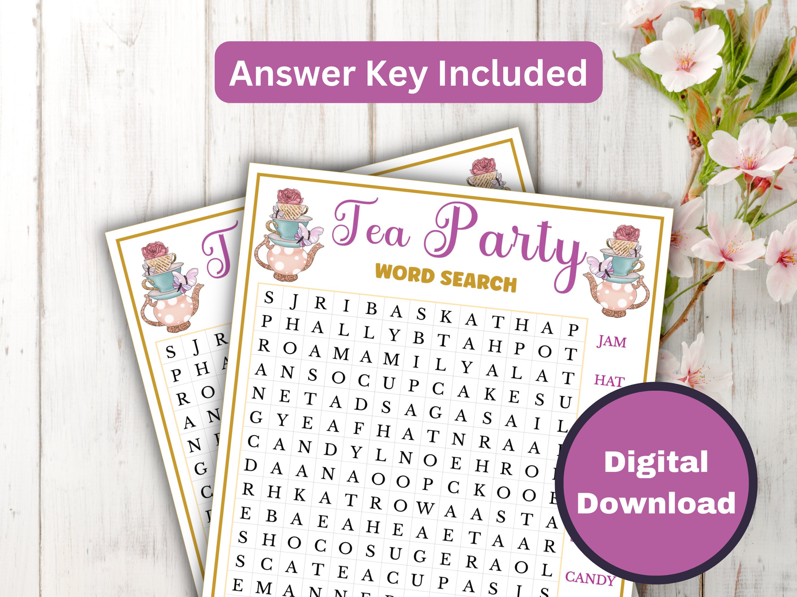 Tea Party Word Search Printable Tea Party Games for Birthdays, Bridal ...