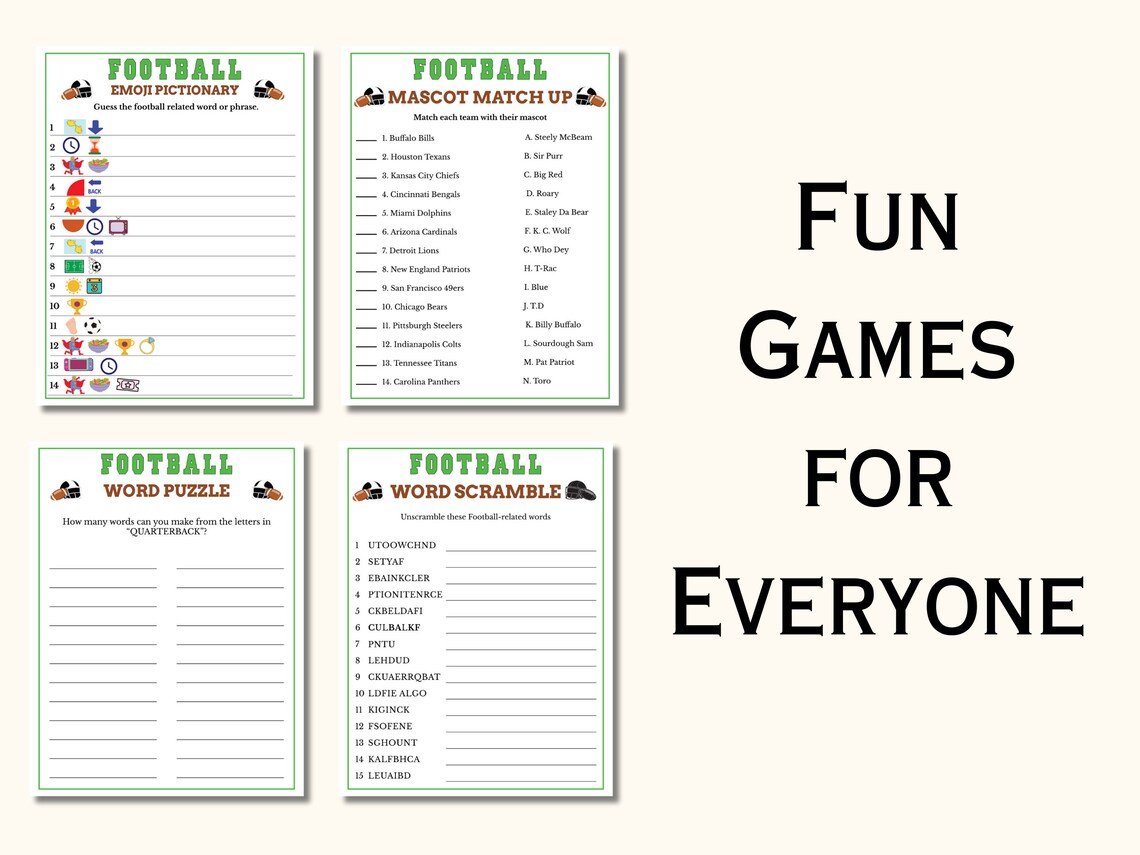 Football Game Bundle 15 Printable Football Party Games Pack Football ...
