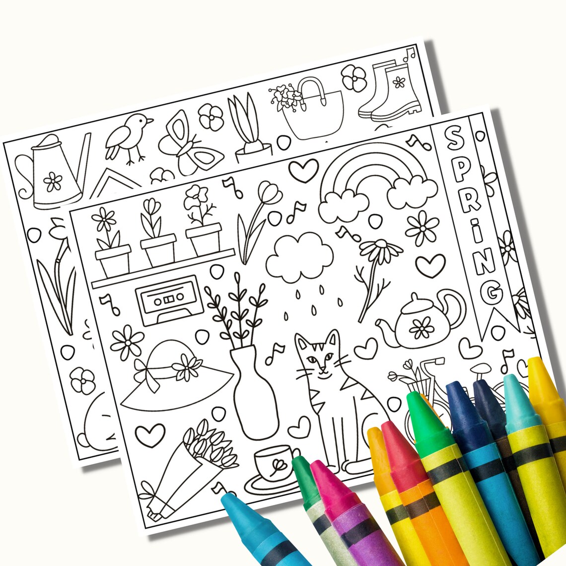 Printable Spring Doodle Coloring Pages - Placemat Activity Sheet for ...