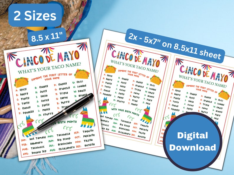 Printable Cinco De Mayo Game What's Your Taco Name Game - Etsy