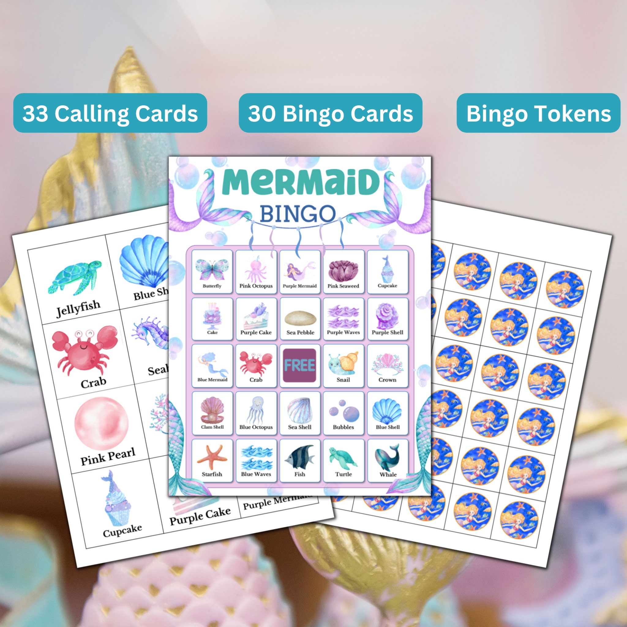 Mermaid Bingo Printable Game for Birthday Parties, Activities - Under ...