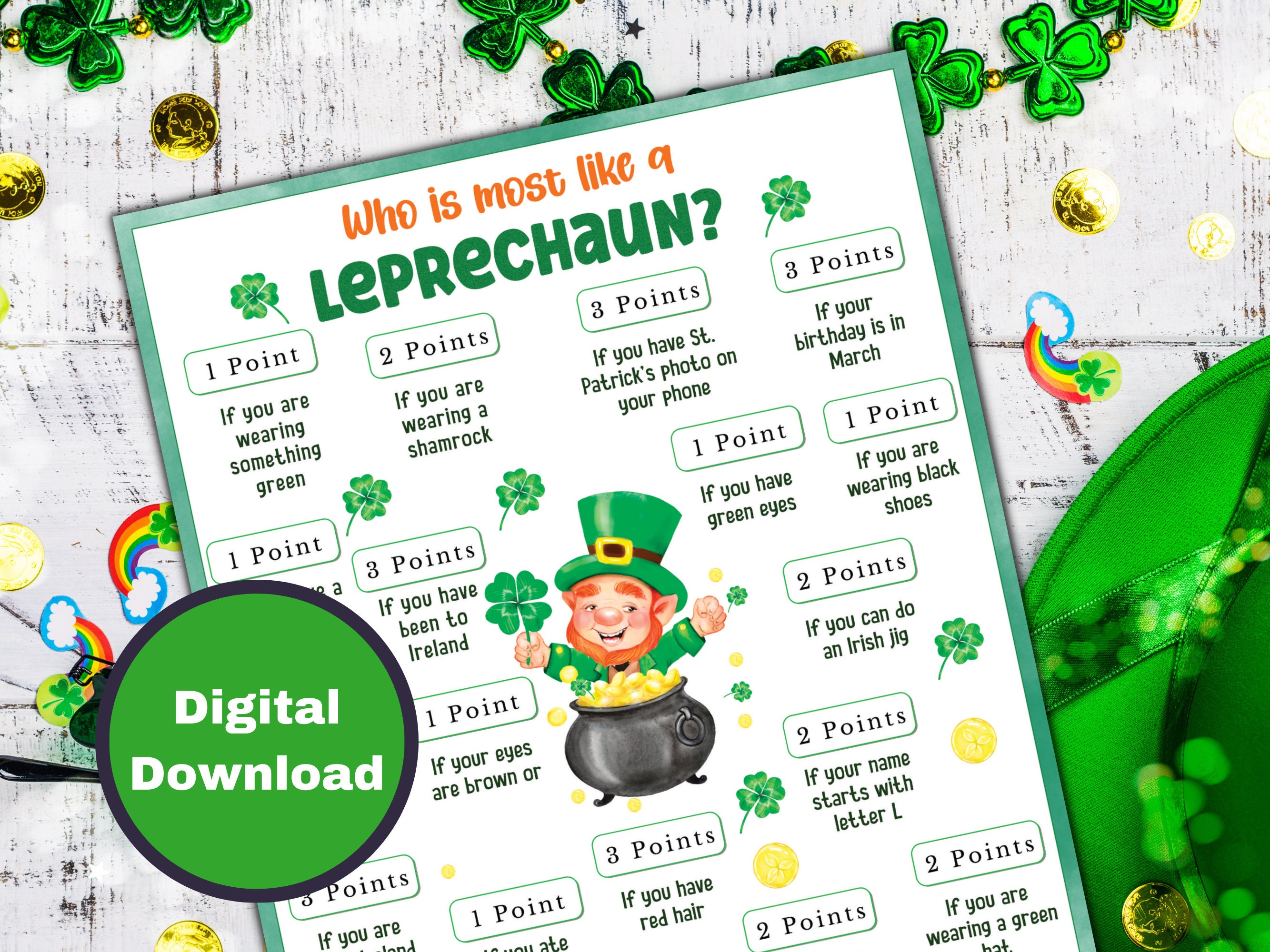 Who is Most Like a Leprechaun Game for Kids and Adults - St. Patrick's ...