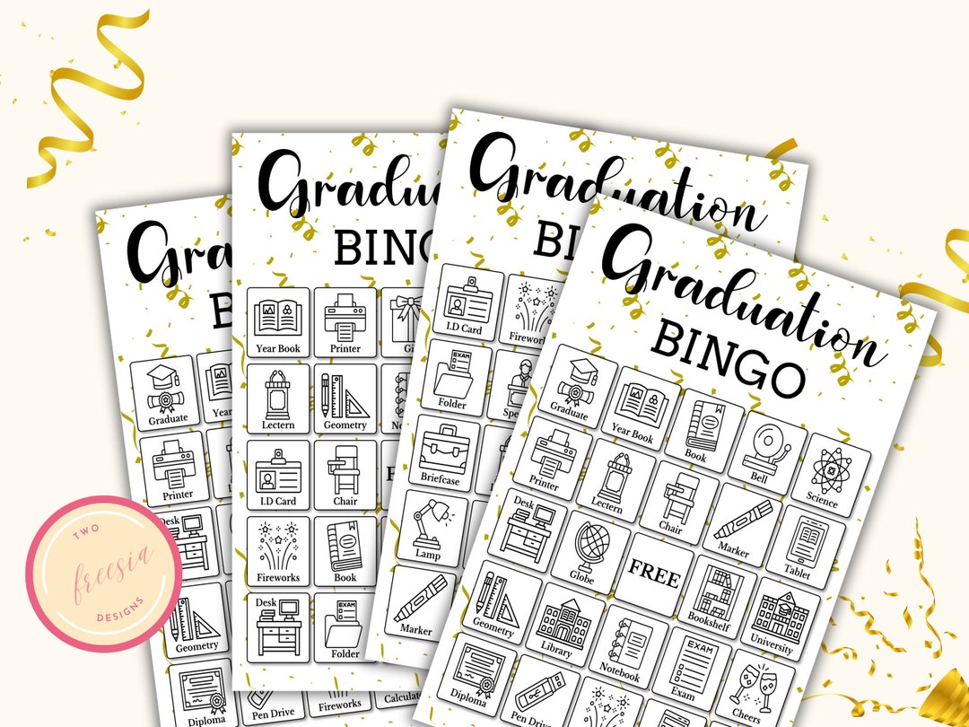 50 Graduation Bingo Cards - Printable Bingo Cards for Graduation Party ...