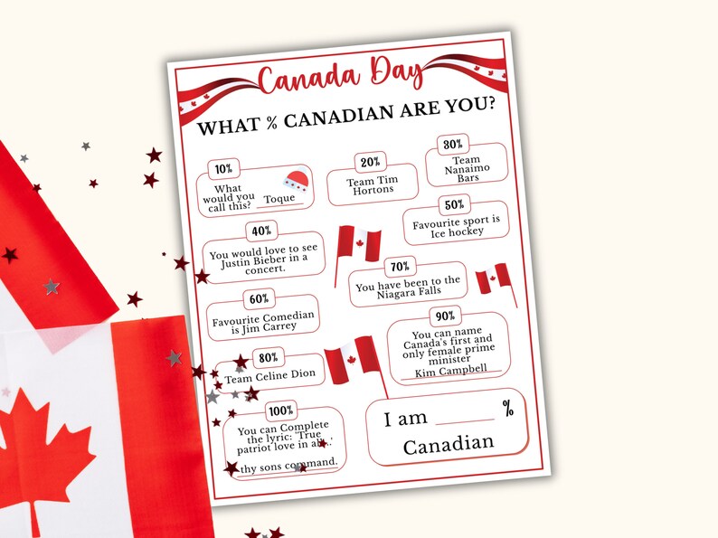 Canada Day Printable Game What % Canadian Are You Game for Kids and ...
