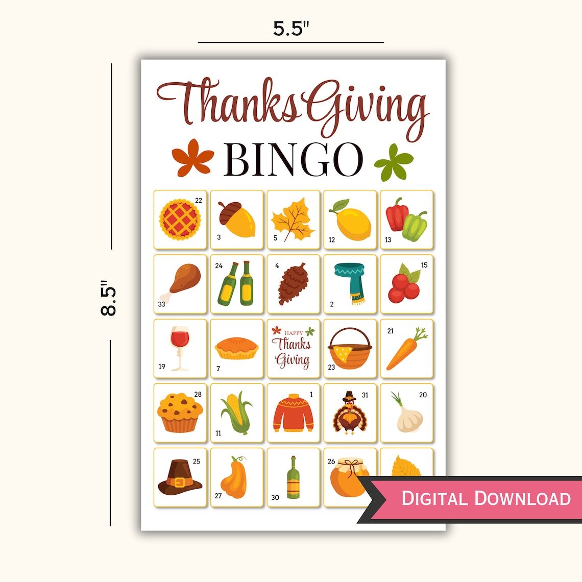 30 Thanksgiving Bingo Cards - Printable Thanksgiving Games for Kids and ...