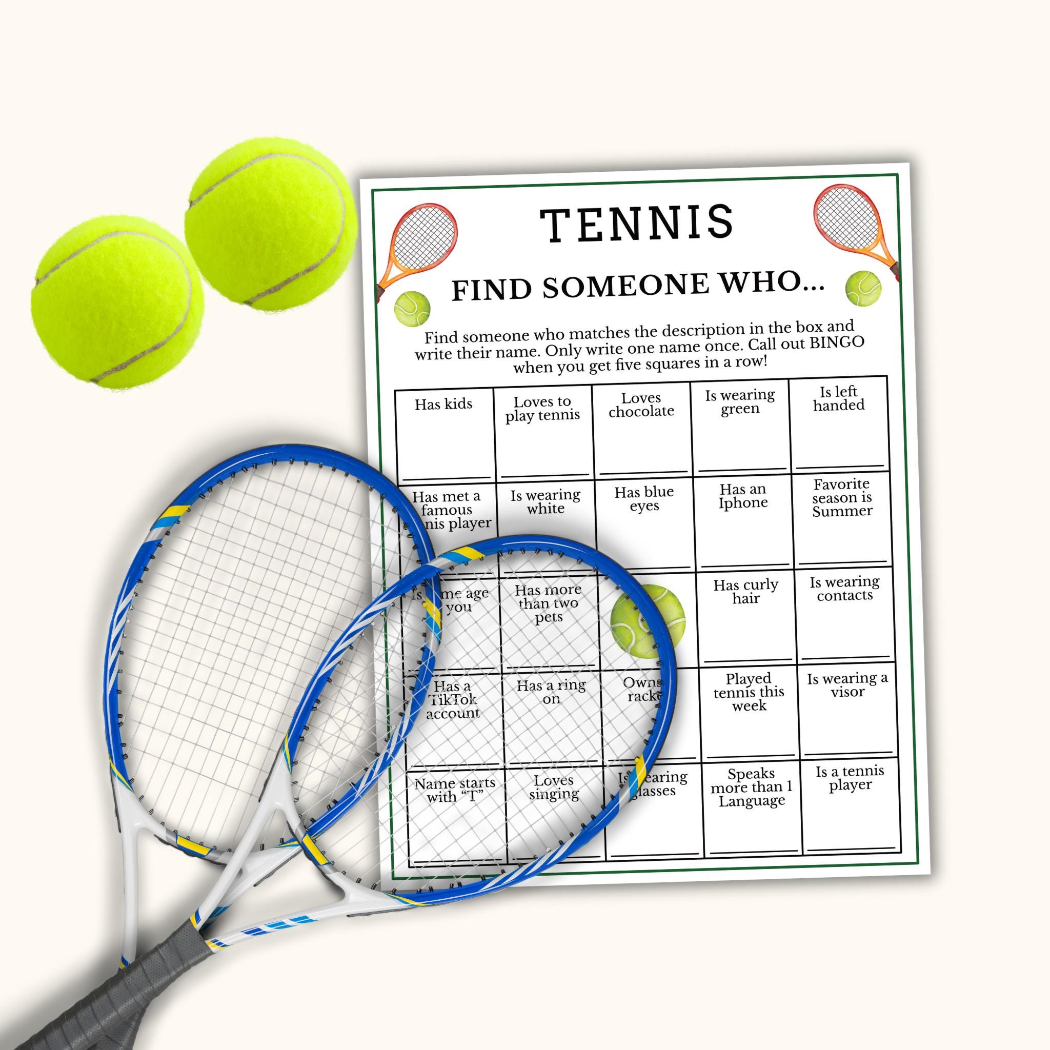 Tennis Find the Guest Bingio Game Tennis-themed Party Printable Tennis ...