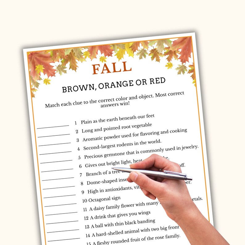 Brown, Orange or Red Game - Printable Autumn Game - Fun Fall Time ...
