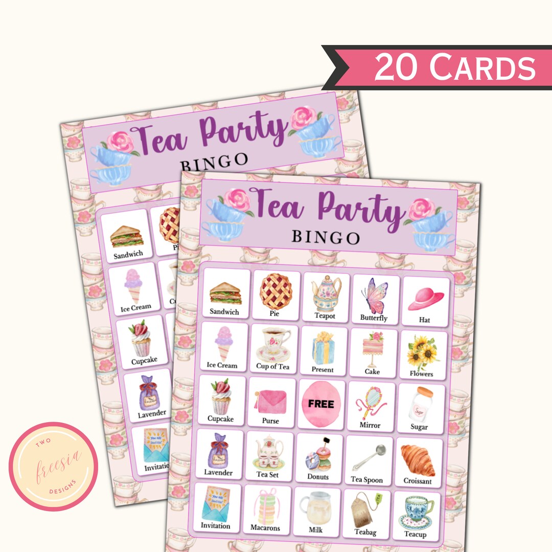Printable Tea Party Bingo Cards - 20 Unique Bingo Cards, Girls Birthday ...