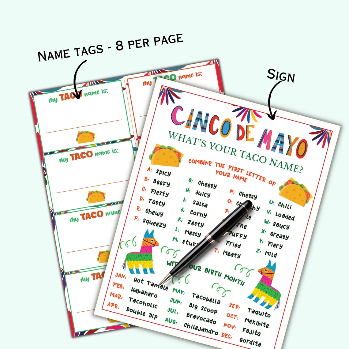 Printable Cinco De Mayo Game - What's Your Taco Name Game - Mexican ...
