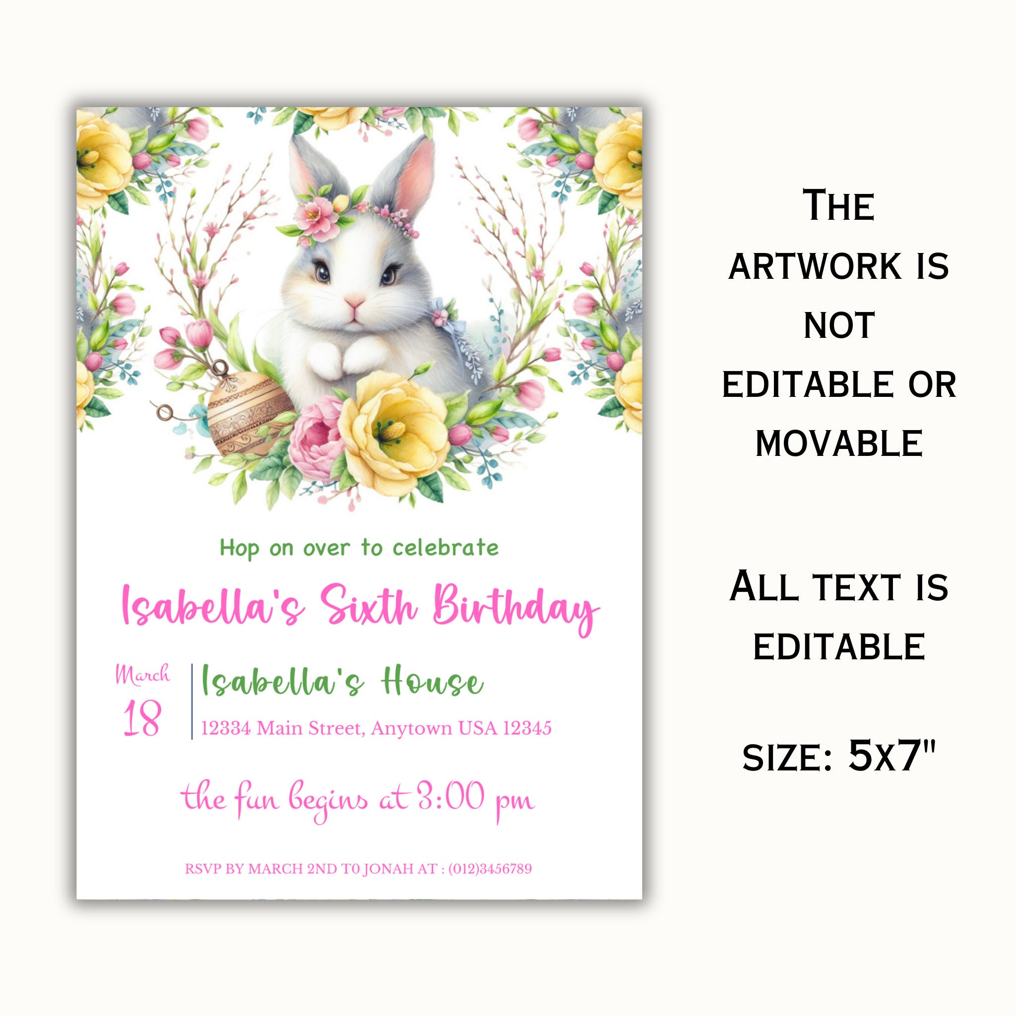 Editable Easter Birthday Invitation Some Bunny Birthday Invite Bunny ...