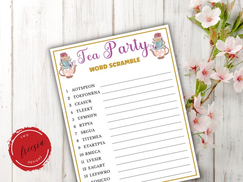 Tea Party Word Scramble Game - Printable Tea Party Games for Birthdays ...