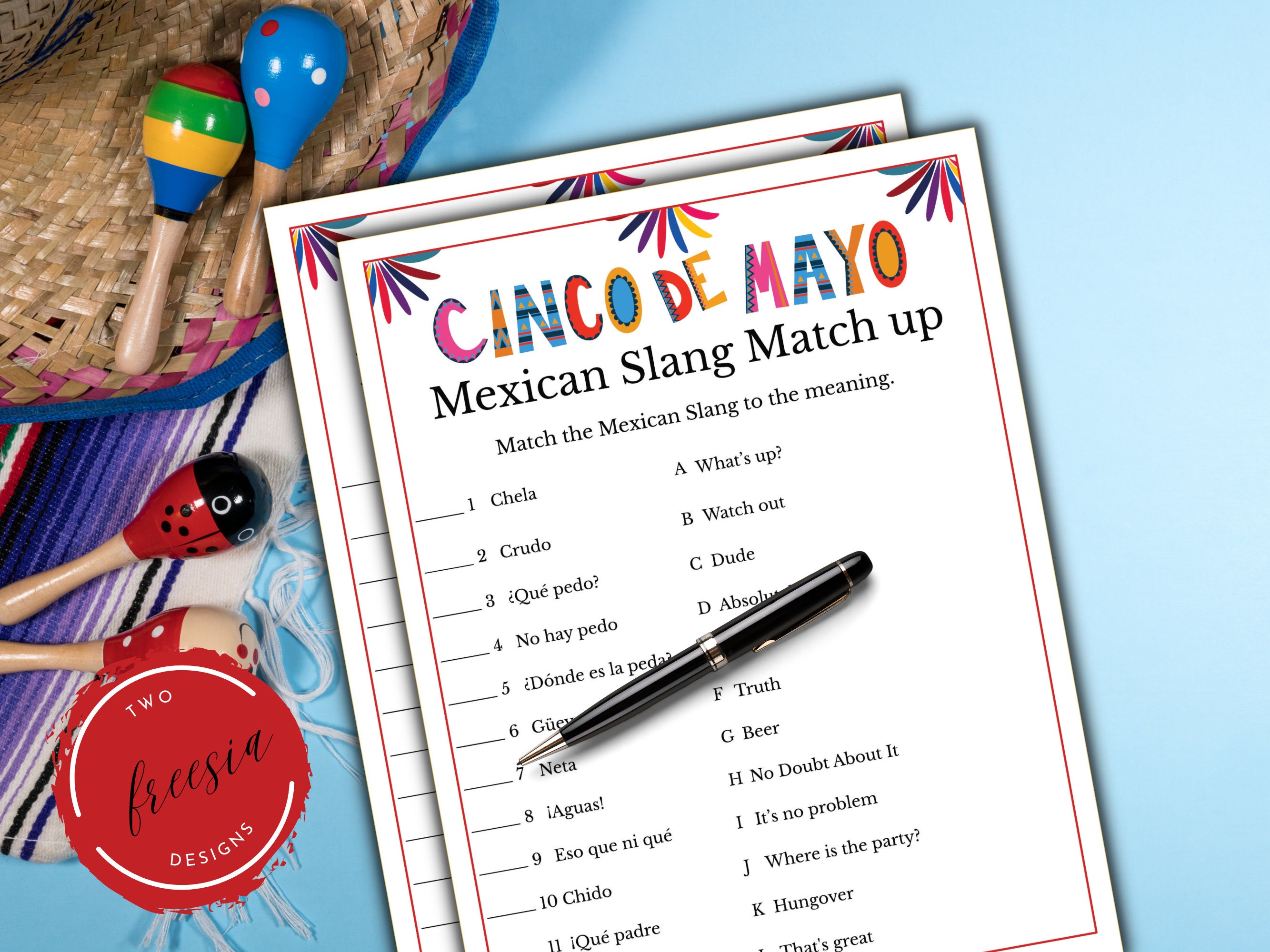 Cinco De Mayo Games - Mexican Slang Matchup Game - Mexican Fiesta Game ...