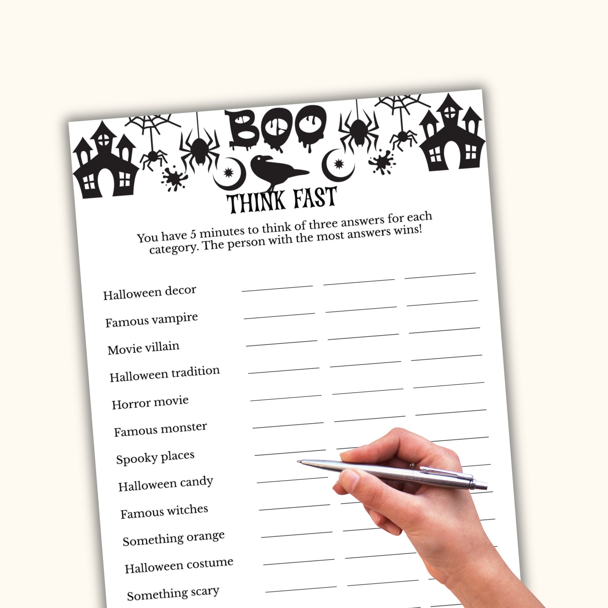 Halloween Think Fast Game - Printable Halloween Party Game for Teens ...