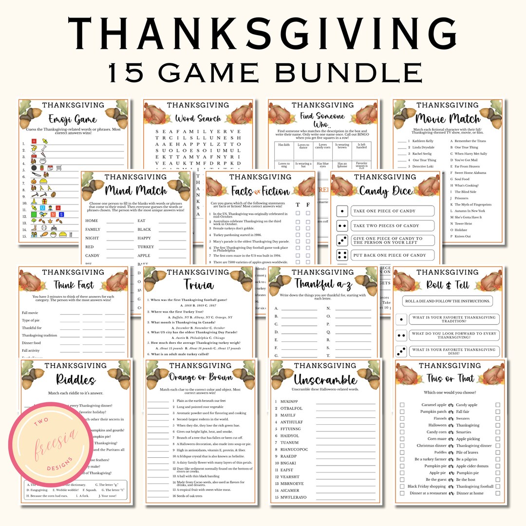Thanksgiving Game Bundle - Printable Thanksgiving Games for Kids and ...