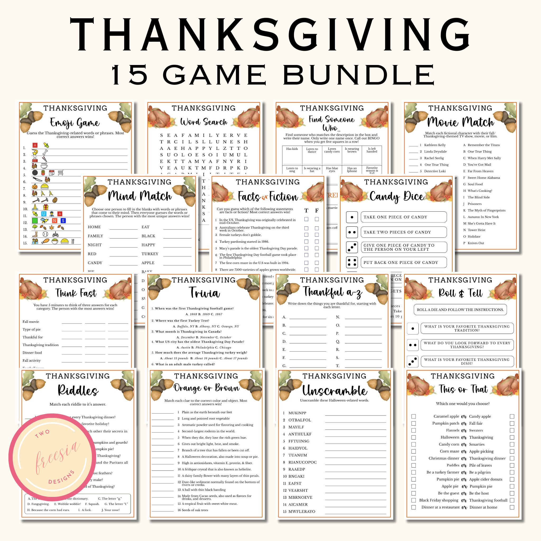 Thanksgiving Game Bundle - Printable Thanksgiving Games for Kids and ...