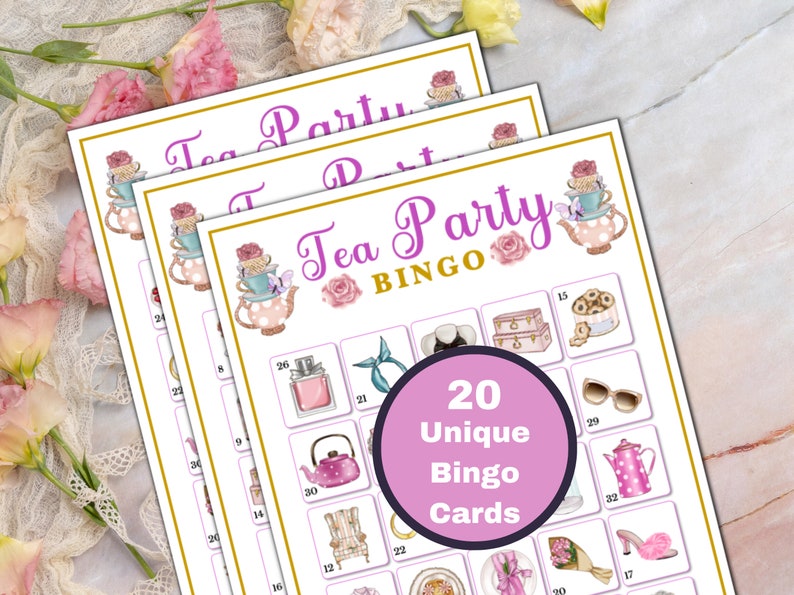 Printable Tea Party Bingo Cards 20 Unique Bingo Cards for Girls Party ...