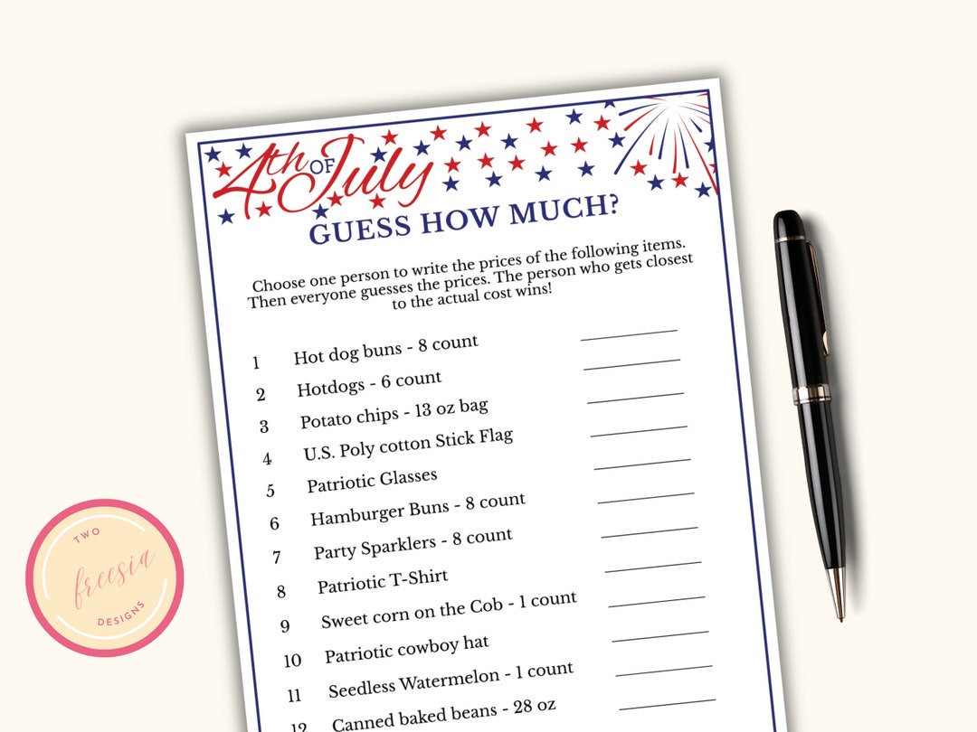Guess How Much Game - Printable Fourth of July Game for Adults ...