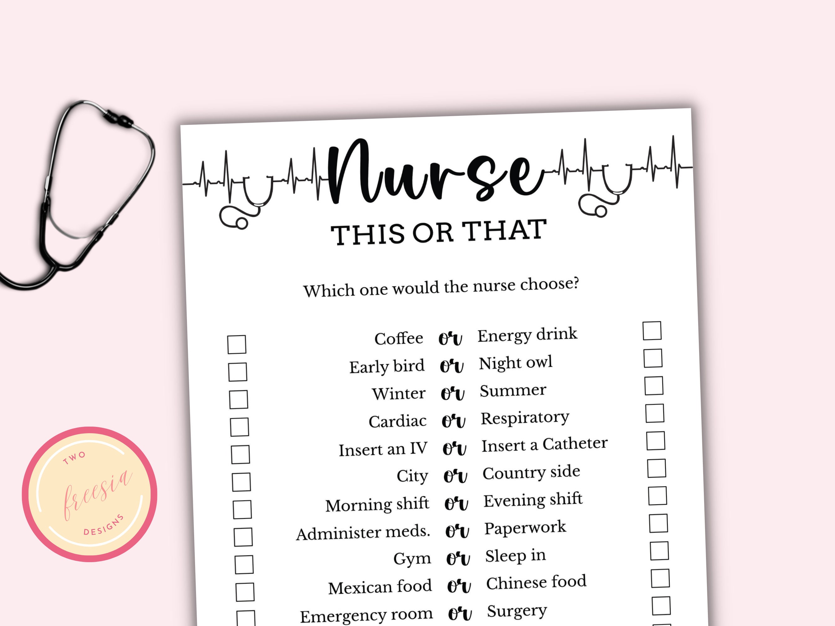 Nurse This or That Game - Printable Nurse Graduation Game - Nurse ...
