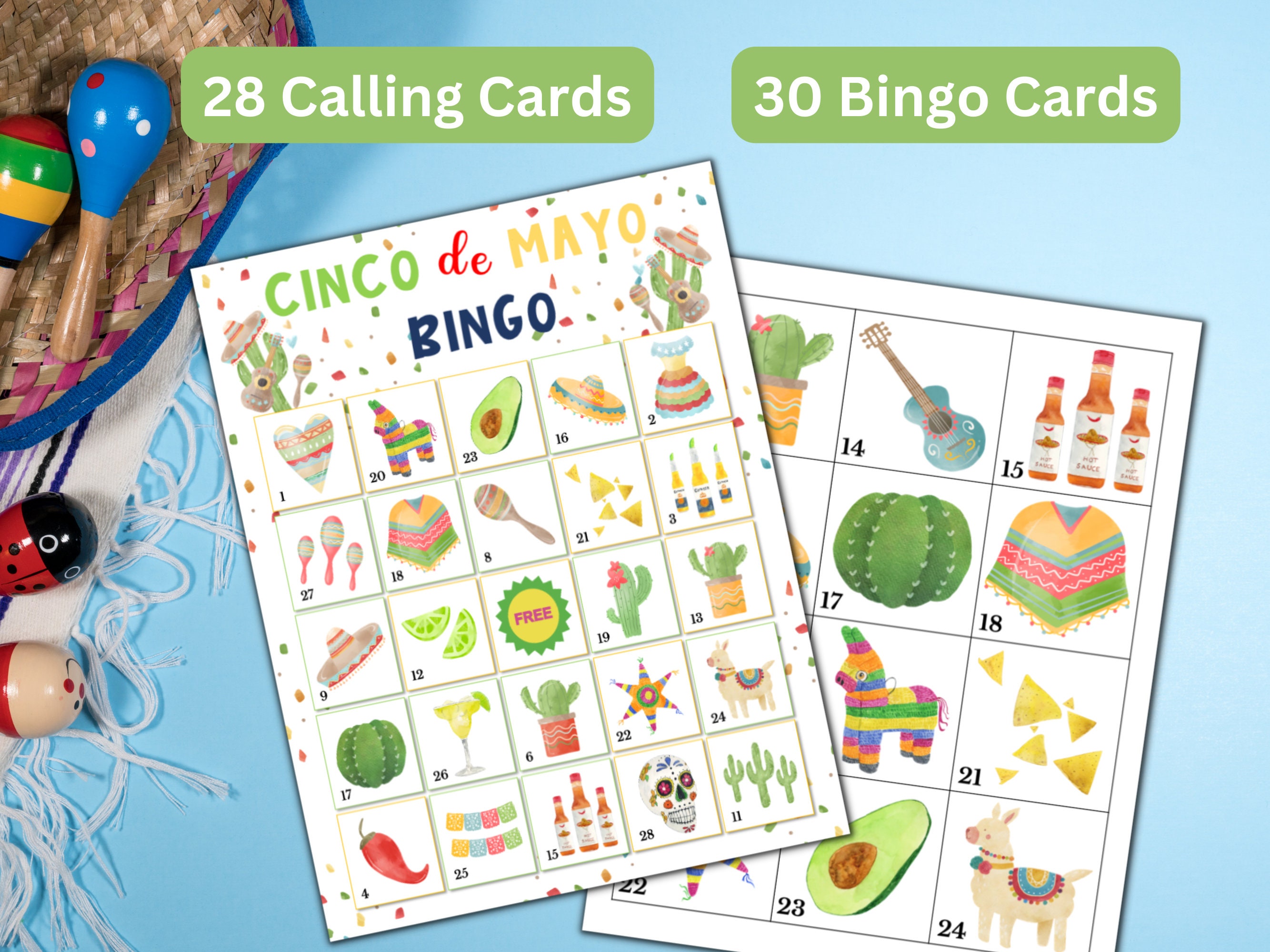 Cinco De Mayo Bingo Game - Printable 30 Fiesta Bingo Cards - Mexican ...