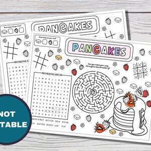 Pancakes Activity and Coloring Placemat - Party Games Sheet for Kids ...