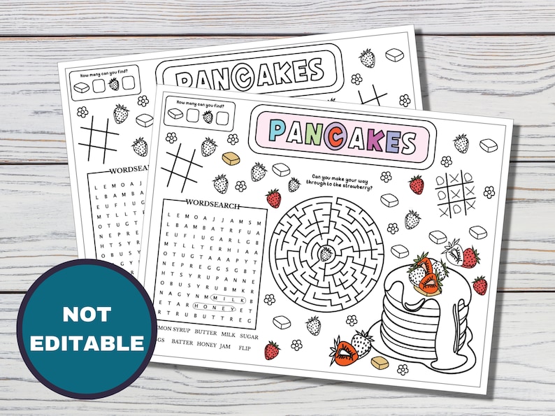 Pancakes Activity and Coloring Placemat - Party Games Sheet for Kids ...