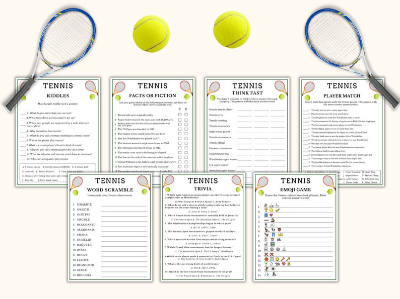 15 Tennis Party Games - Printable Tennis Party Game for Tennis ...