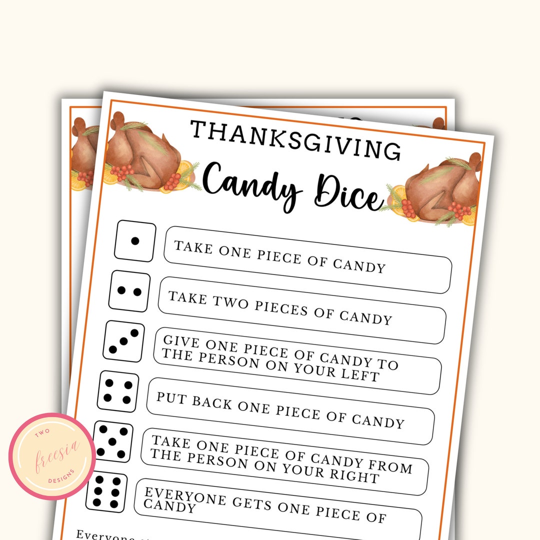 Thanksgiving Candy Dice Game - Printable Thanksgiving Party Game for ...
