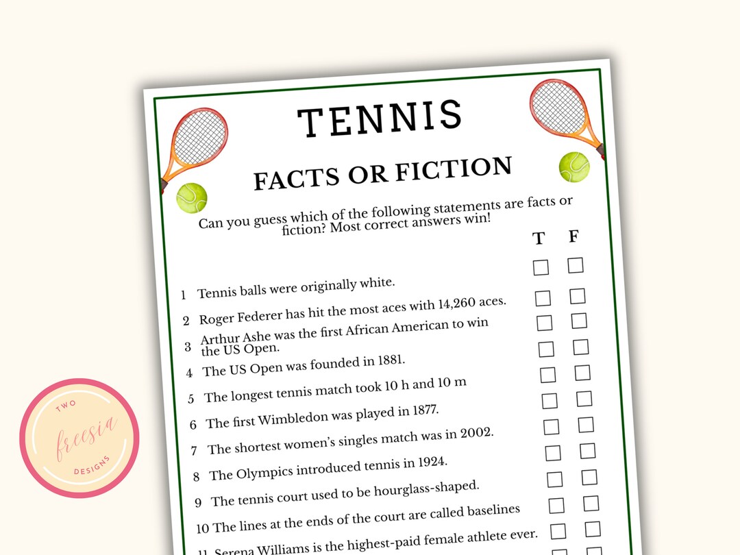 Tennis Facts or Fiction Game - Tennis-themed Party - Printable Tennis ...