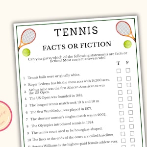 Tennis Facts or Fiction Game - Tennis-themed Party - Printable Tennis ...