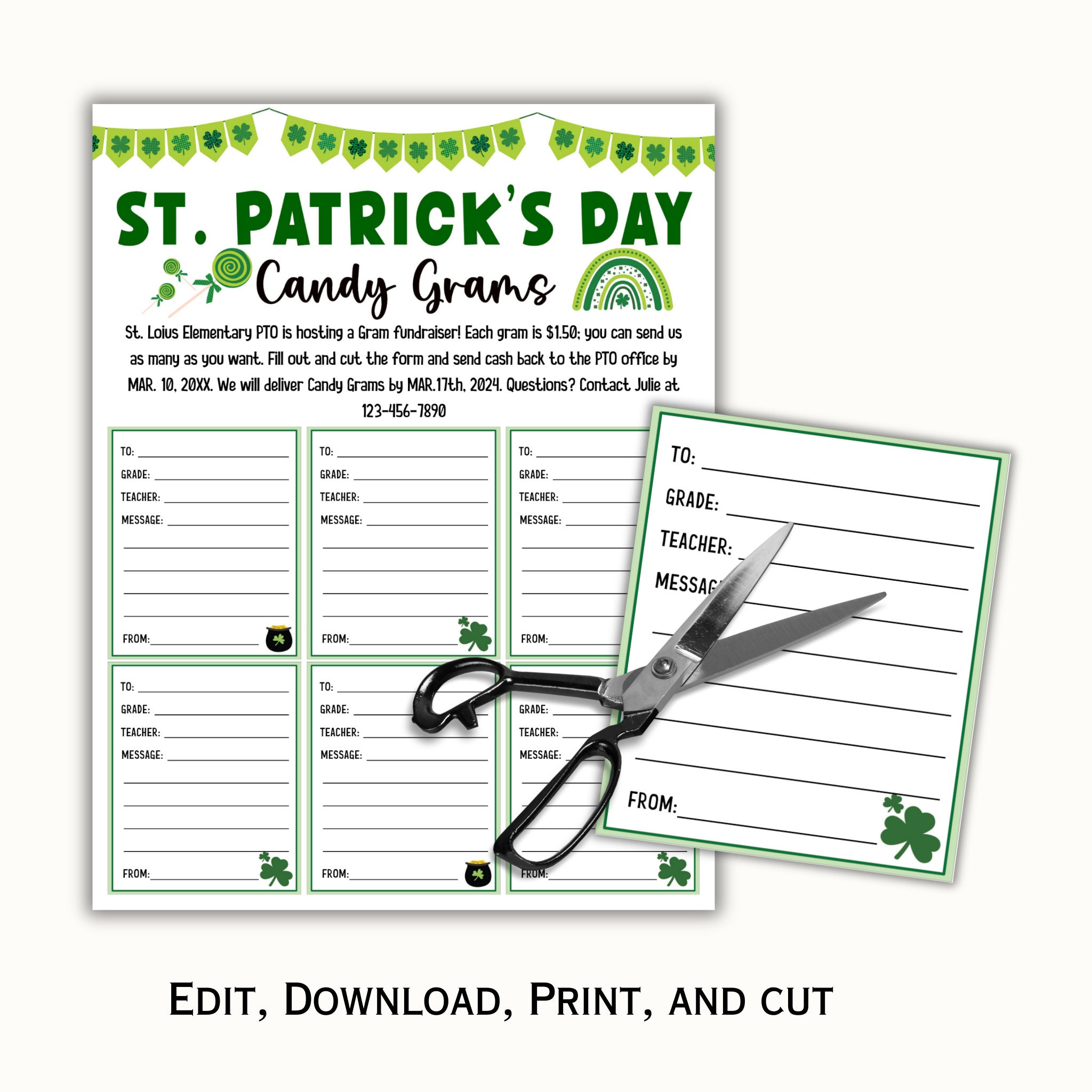 St. Patrick's Day Candy Gram Flyer Editable Template Candy Grams ...