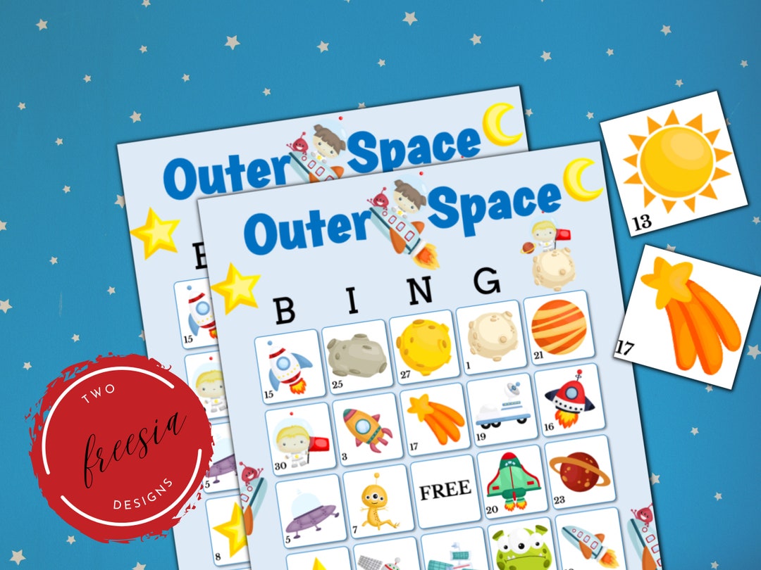 Outer Space Bingo Game - Printable Space Bingo Game for Kids Birthday ...