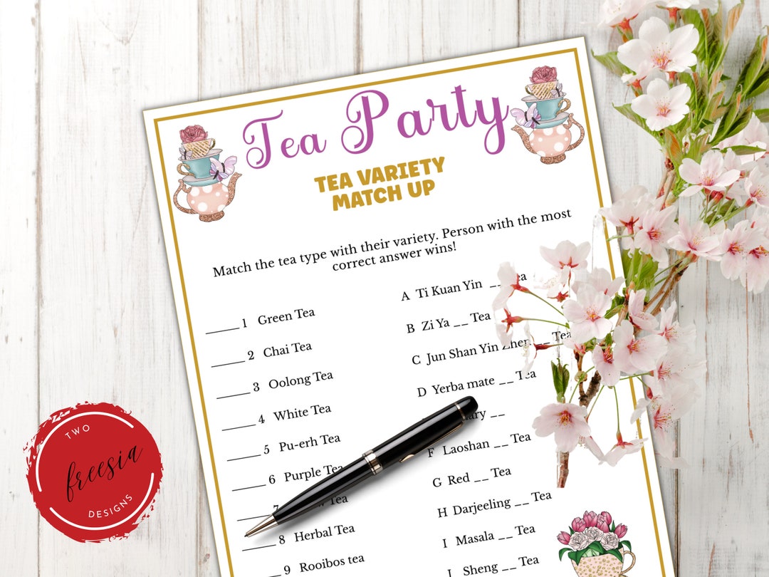Tea Party Game - Tea Variety Matchup - Printable Tea Party Games for ...