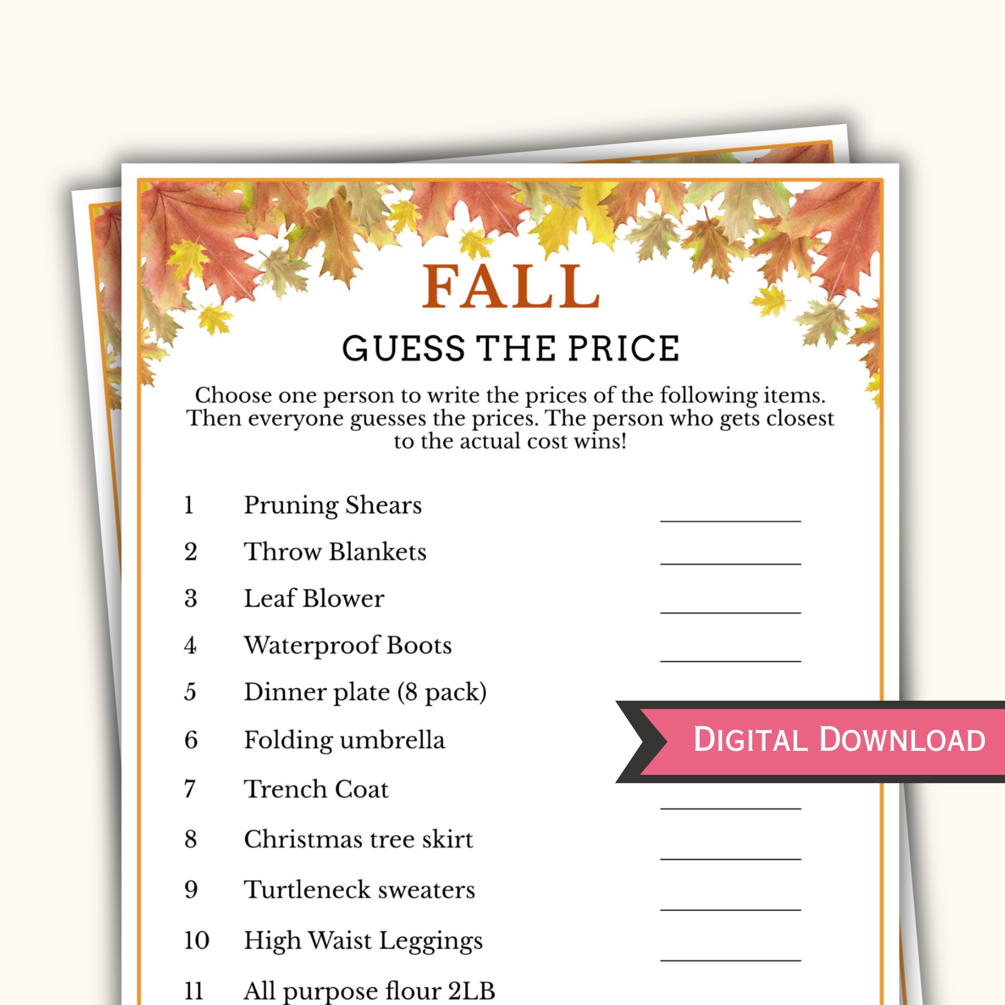 Guess the Price Game - Printable Autumn Game - Fun Fall Time Activities ...
