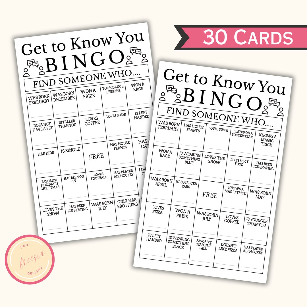 Get to Know You Bingo - Find Someone Who Bingo - Find the Guest Bingo ...