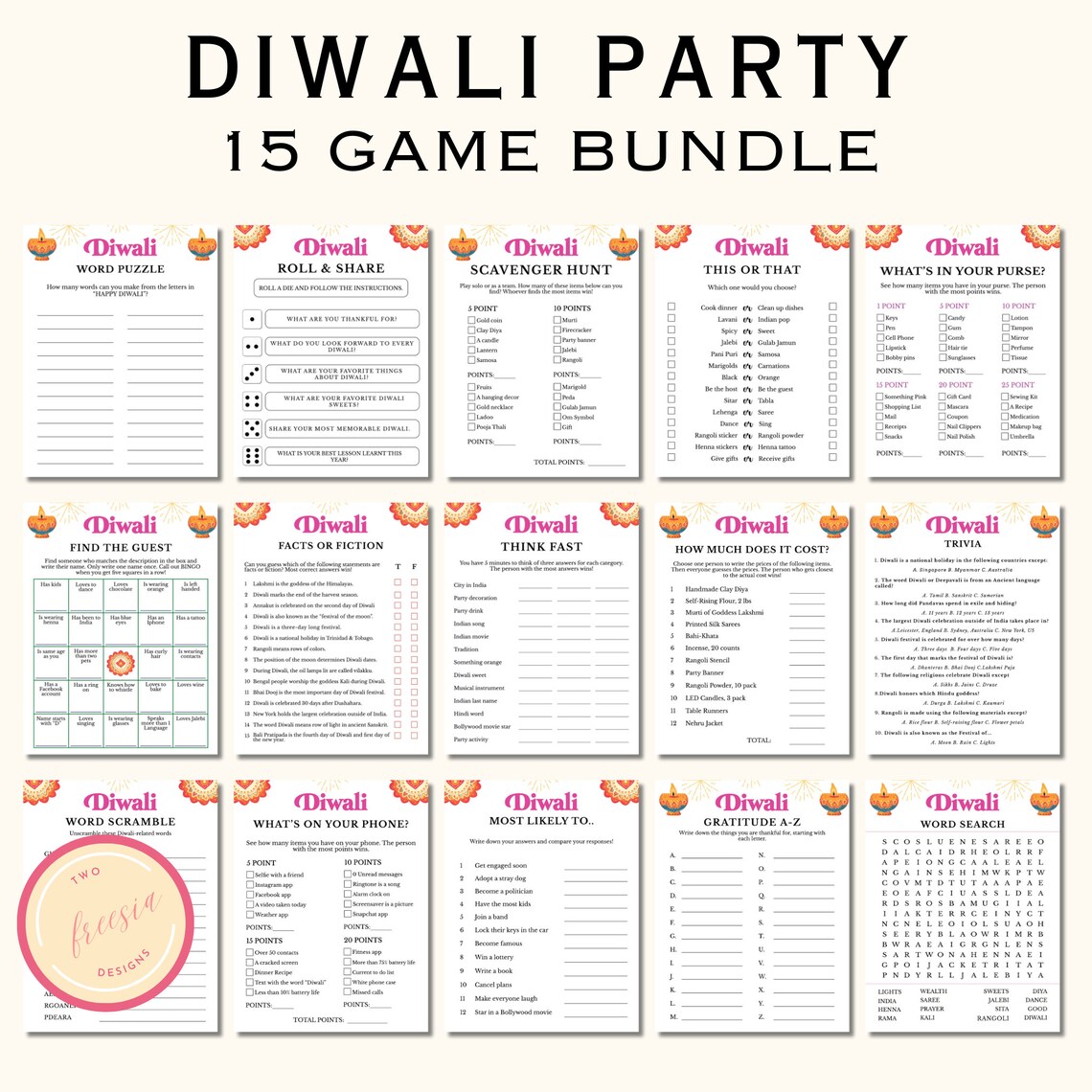 15 Diwali Games Bundle - Printable Diwali Games for Kids, Teens ...