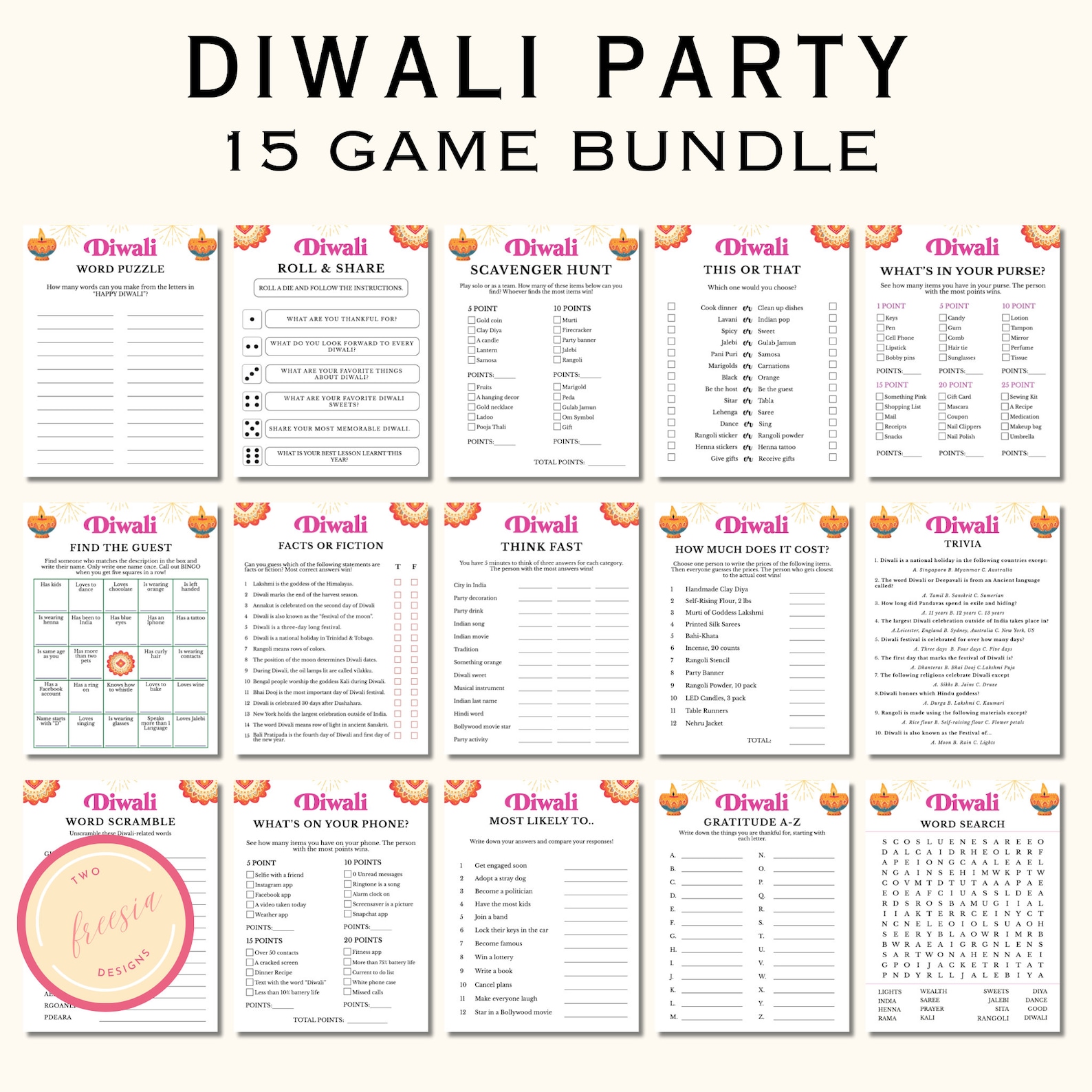 15 Diwali Games Bundle - Printable Diwali Games for Kids, Teens ...
