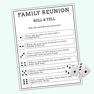 Family Reunion Roll & Tell Dice Game - Printable Family Reunion ...