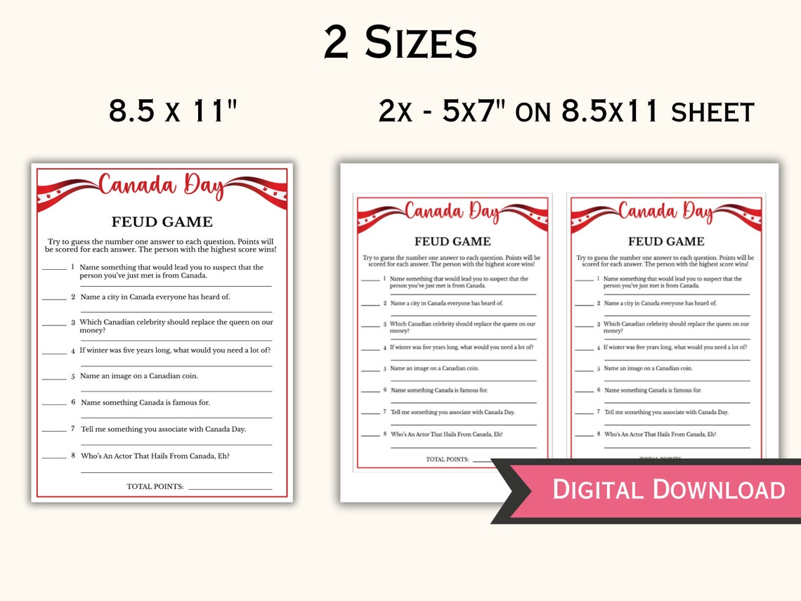 Canada Day Feud Game Printable Canada Day Party Game and Activity for ...