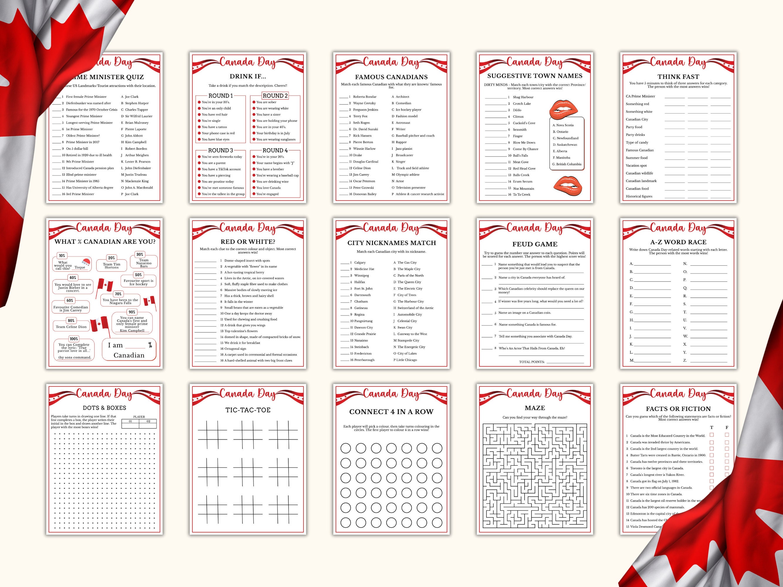 30 Canada Day Game Bundle - Printable Canada Day Games Bundle for Kids ...