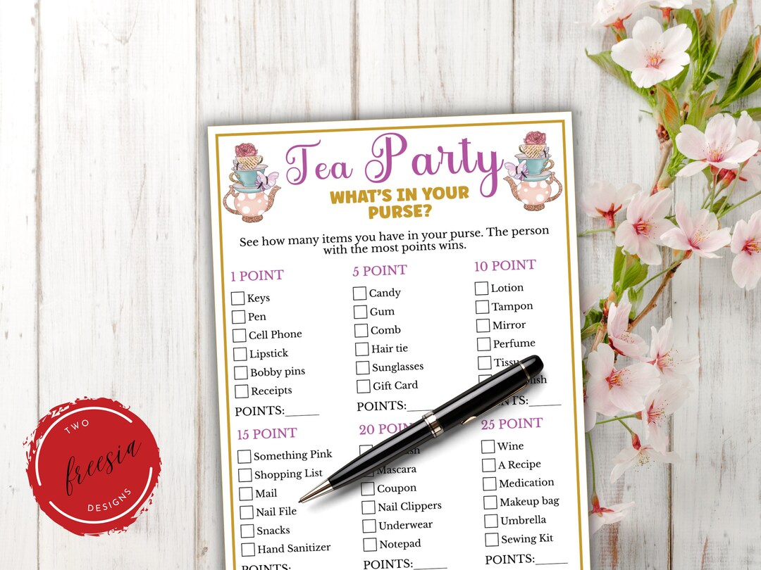 Whats in Your Purse Game - Printable Tea Party Games for Birthdays ...